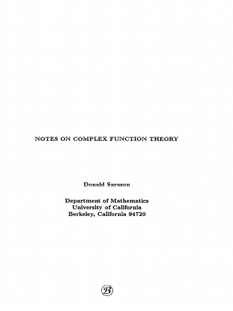 Sarason ComplexFunctionTheory | PDF