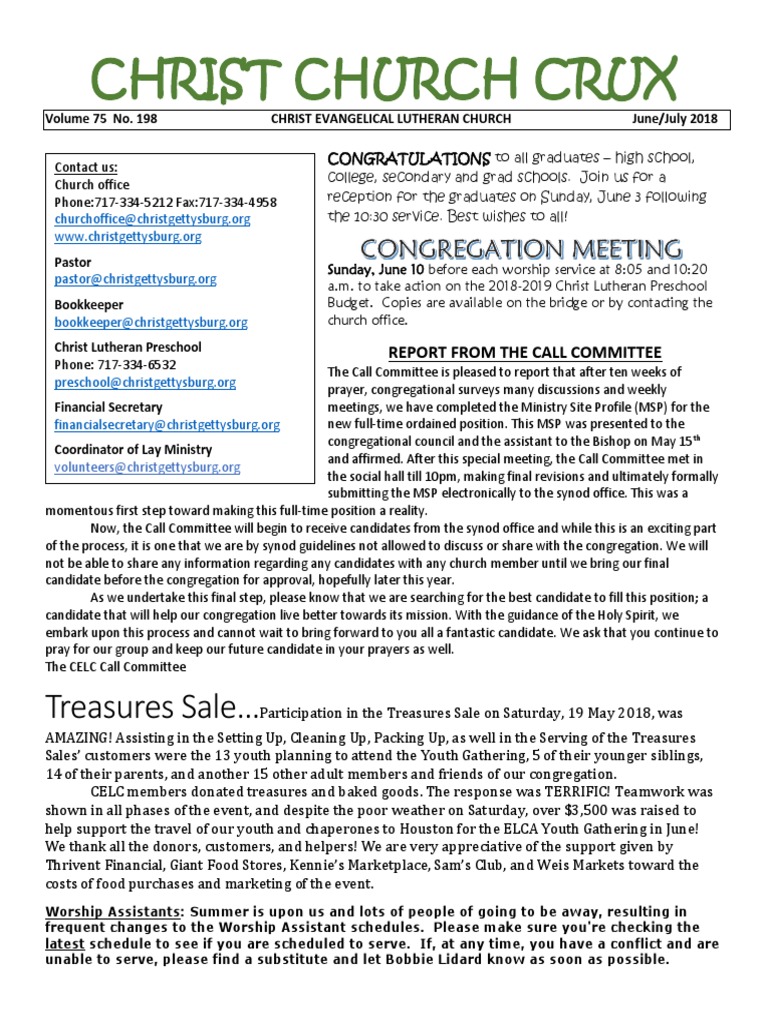 Christ Lutheran Church June/July Announcements | PDF | Lutheranism ...
