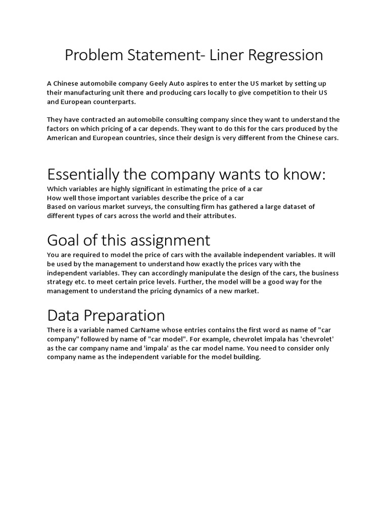 Liner Regression Problem Statement | PDF | Dependent And Independent ...