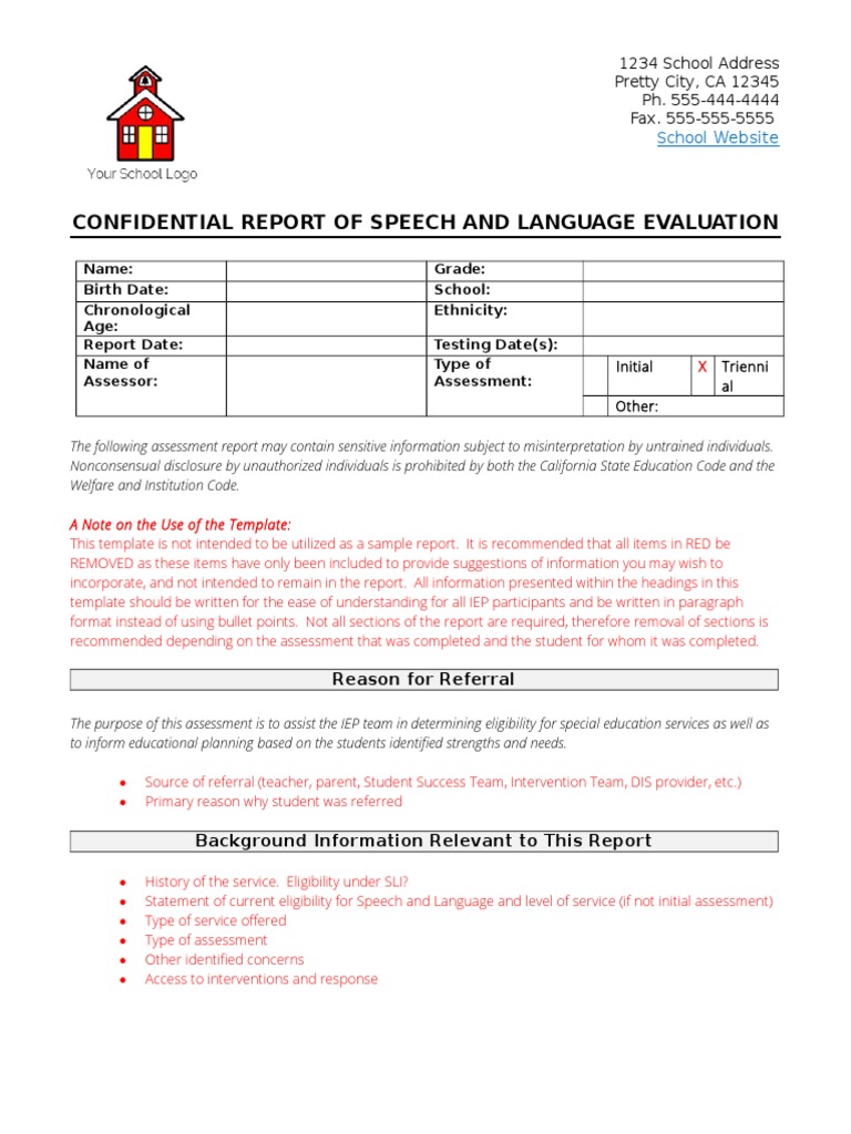 SLP Assessment Template - Selpa | PDF | Individualized Education ...