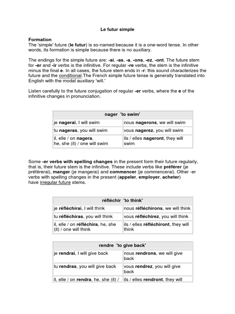 Le Futur Simple | PDF | Grammatical Conjugation | Linguistic Typology
