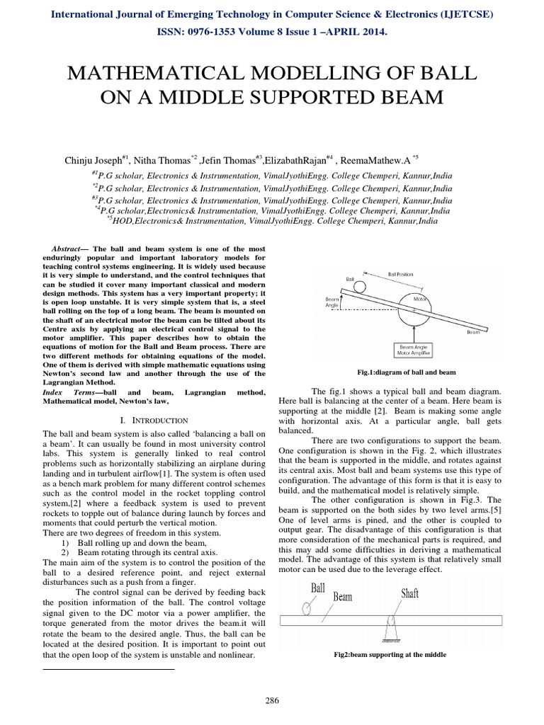 879mathematical Modelling of Ball On A Middle Supported Beam PDF | PDF ...