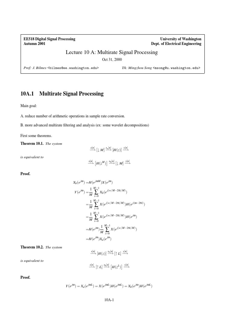 10A.1 Multirate Signal Processing | Download Free PDF | Signal ...