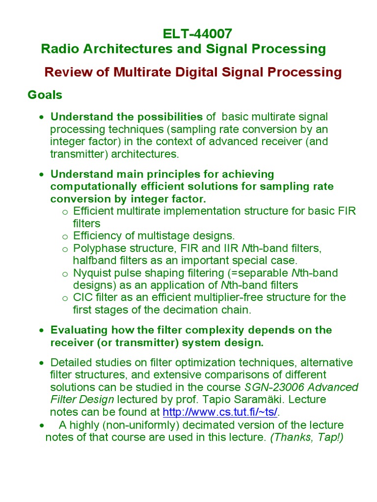 Review of Multirate Digital Signal Processing | PDF | Low Pass Filter ...
