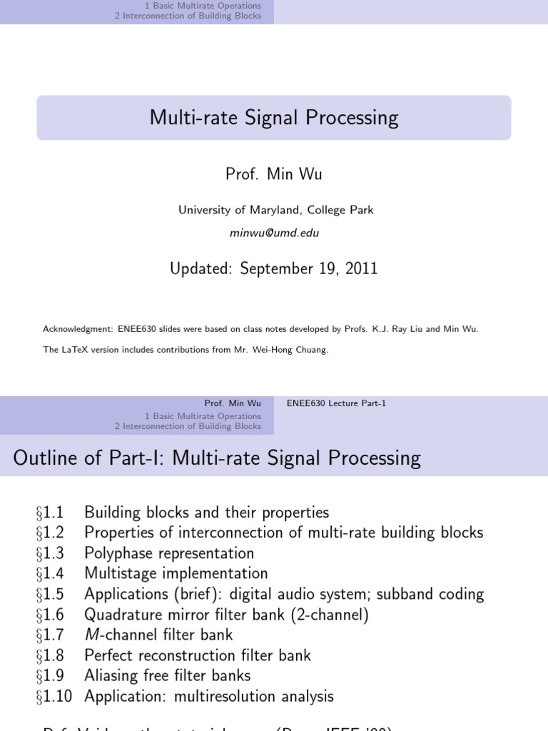 Multi-Rate Signal Processing: Prof. Min Wu | Download Free PDF ...