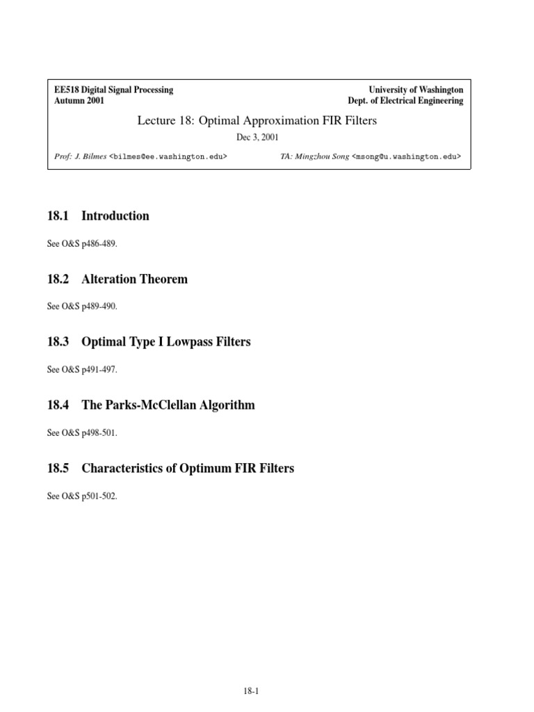 Lecture 18: Optimal Approximation FIR Filters | PDF