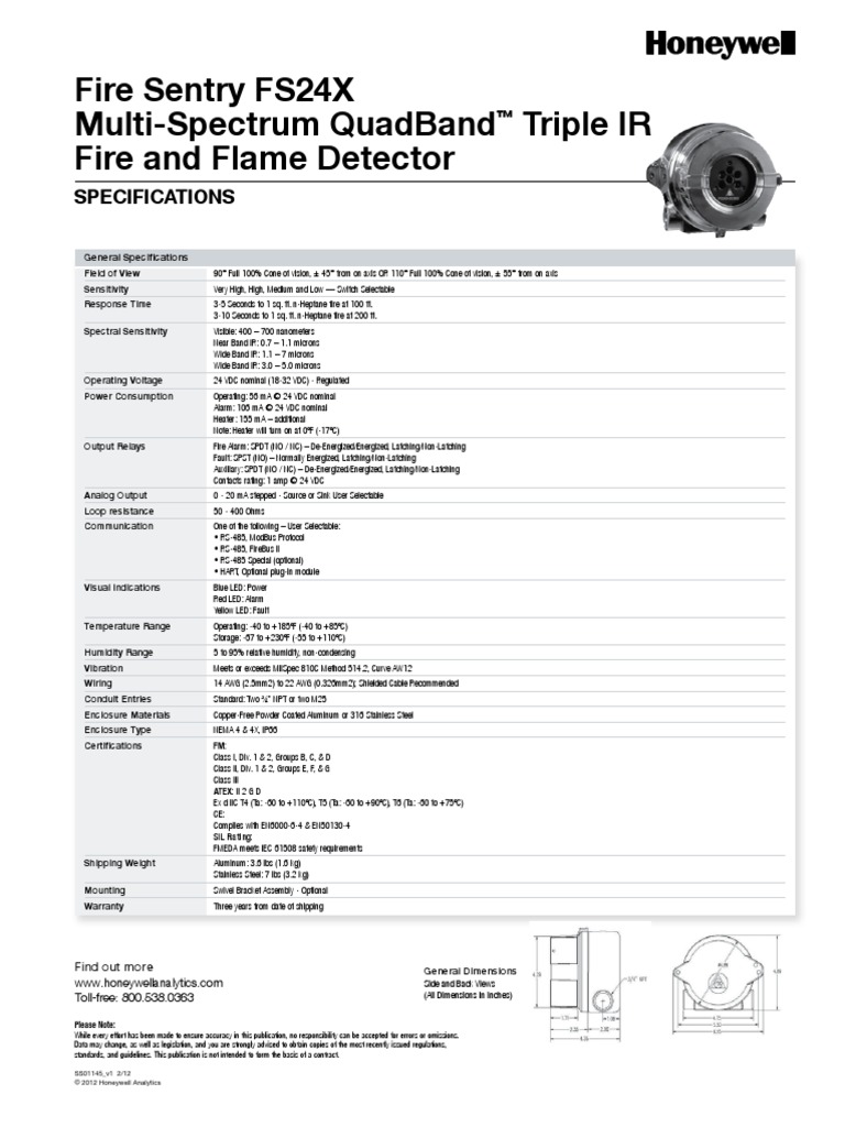 Honeywell Fire - FS24X Multi-Spectrum QuandBand Triple IR (Specification) | PDF | Switch | Relay