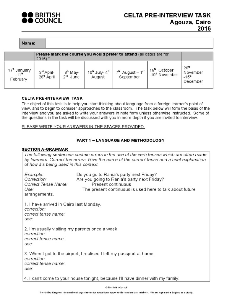 Celta New 2013 Pre-Interview Task 0 | PDF | Question | Stress (Linguistics)