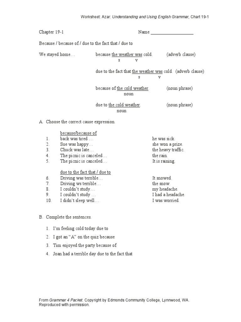 Because Due To | PDF | English Grammar | Grammar