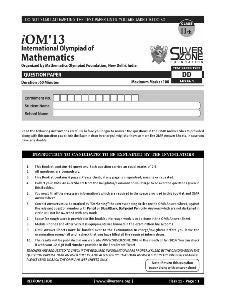IOM Sample Paper.pdf | Fraction (Mathematics) | Geometry