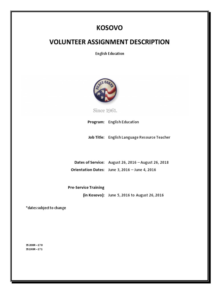 Volunteer Assignment Description VAD Peace Corps | PDF | Schools ...