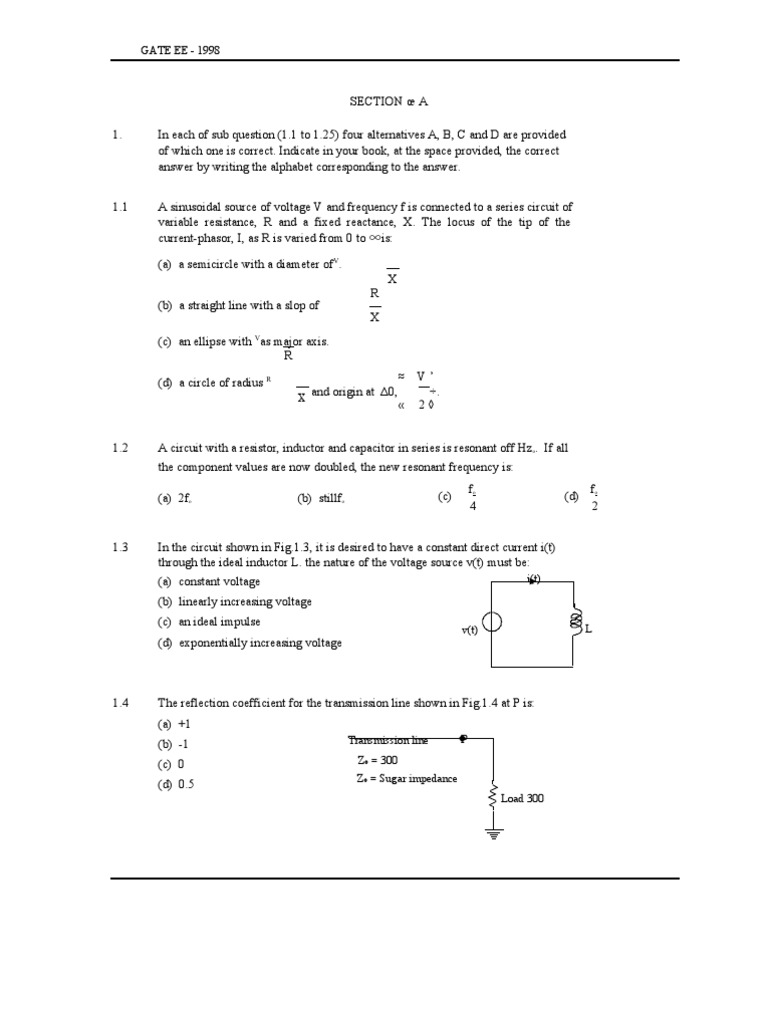 GATE EE 1998 Question Paper Analysis | PDF | Series And Parallel ...