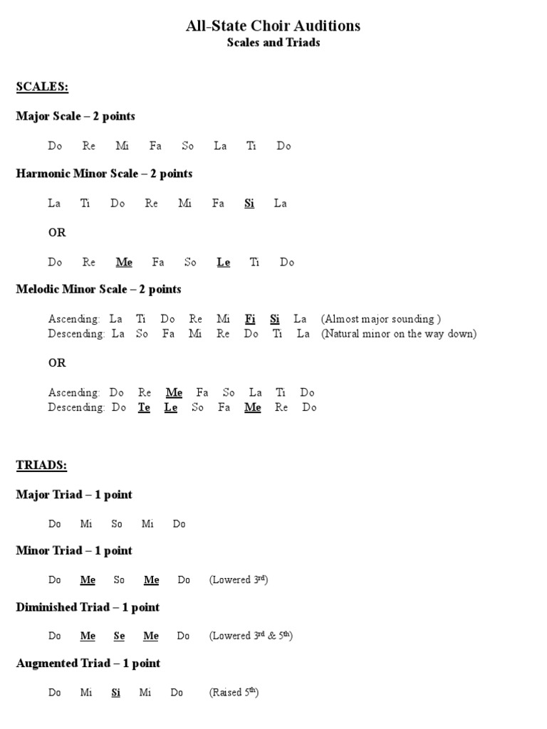 All-State Choir Auditions: Scales and Triads | PDF
