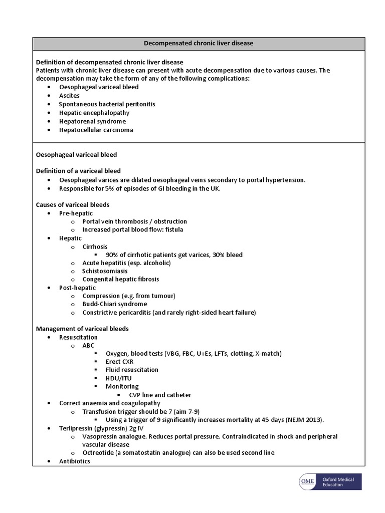 Decompensated Chronic Liver Disease Guide | PDF | Cirrhosis | Digestive ...