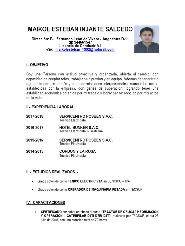 Maikol Esteban Injante Salcedo Curriculum | PDF | Informática y tecnología de la información