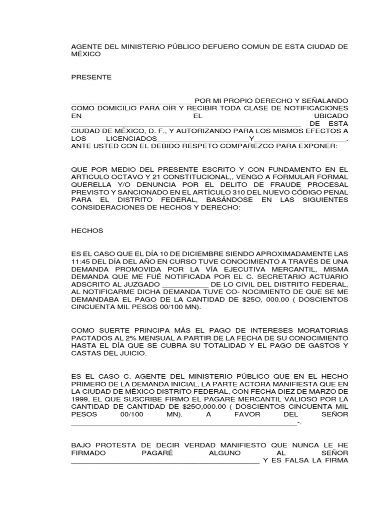 Denuncia Fraude Procesal Formato