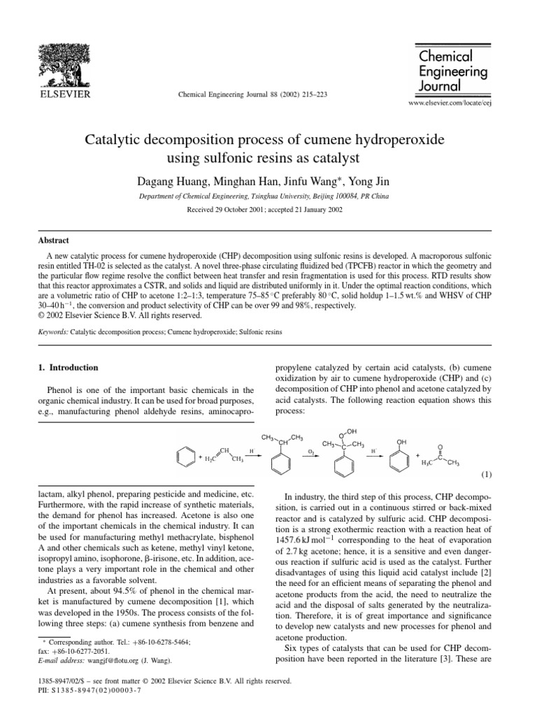Catalytic Decomposition Process of Cumene Hydro Peroxide | PDF