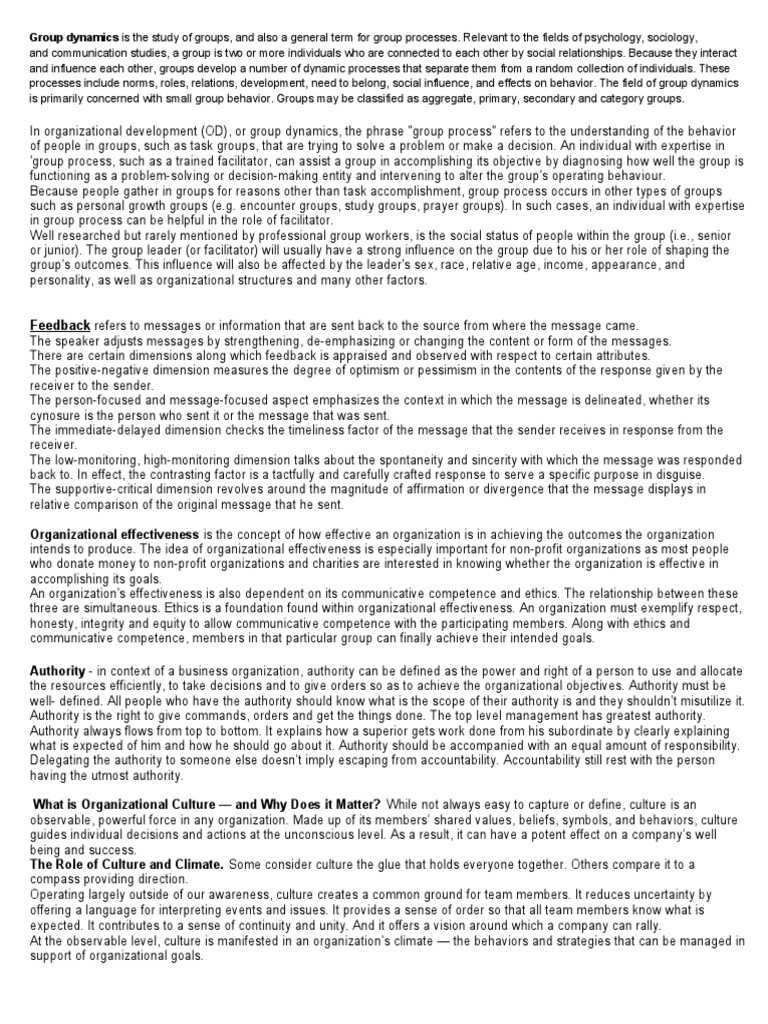 Group Dynamics Is The Study of Groups, and Also A General Term For ...