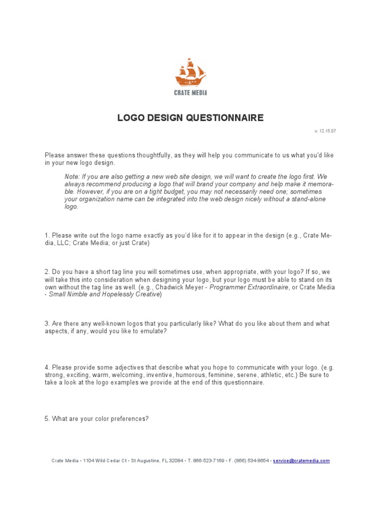 Logo Design Questionnaire Template | PDF | Communication