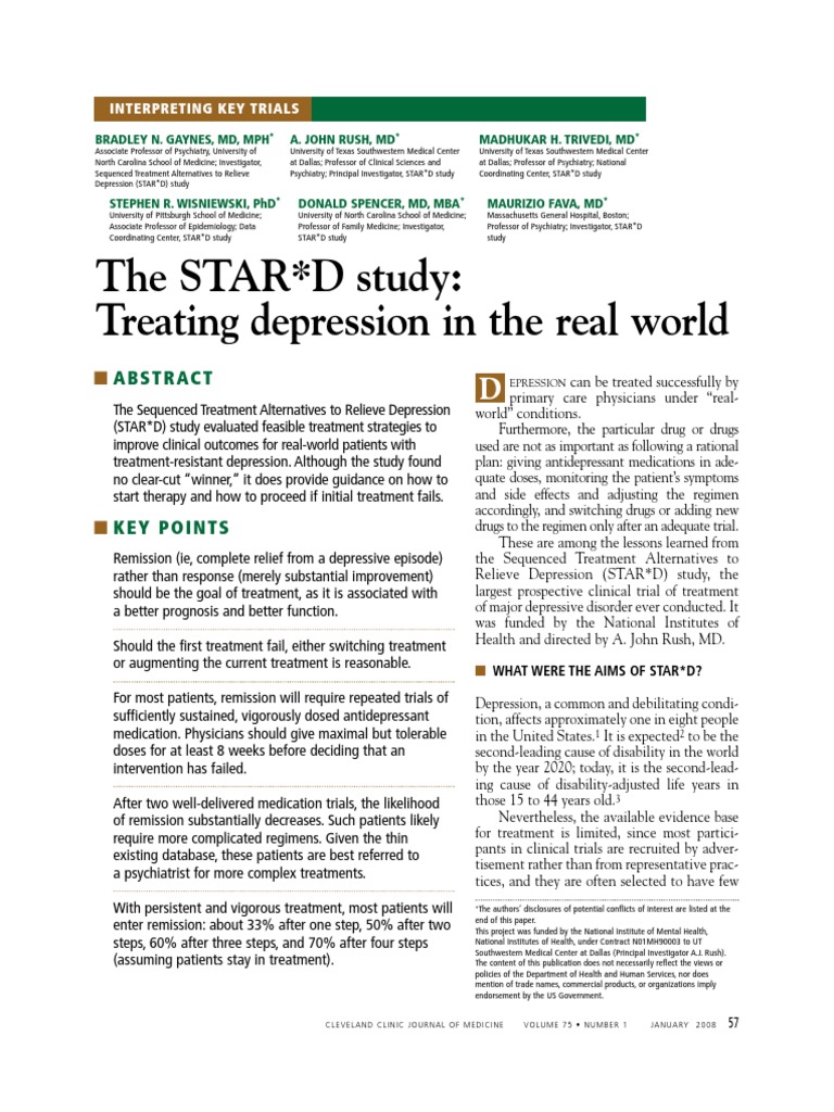 The STAR D Study: Treating Depression in The Real World: Interpreting ...