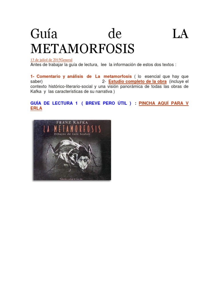 Argumento, Análisis y Actividades para LA METAMORFOSIS | PDF | Franz ...