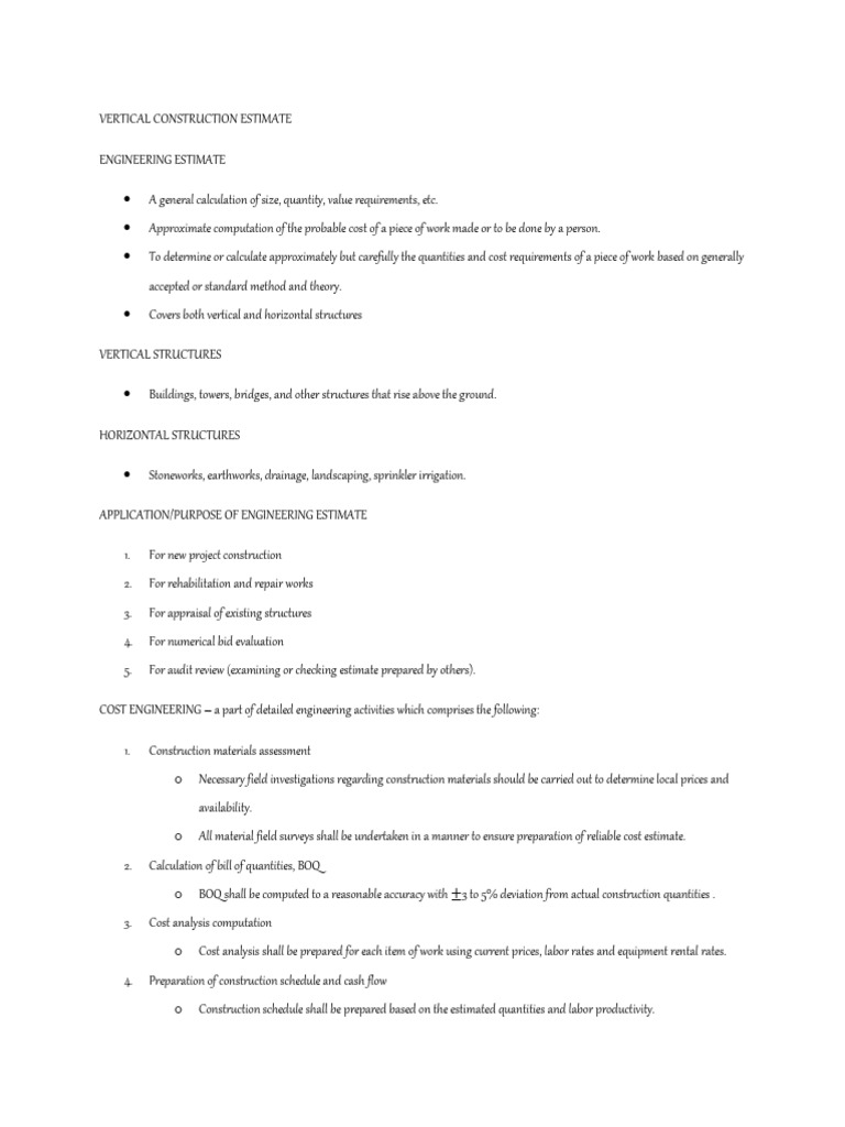 Estimating Costs for Vertical and Horizontal Construction Projects: A ...