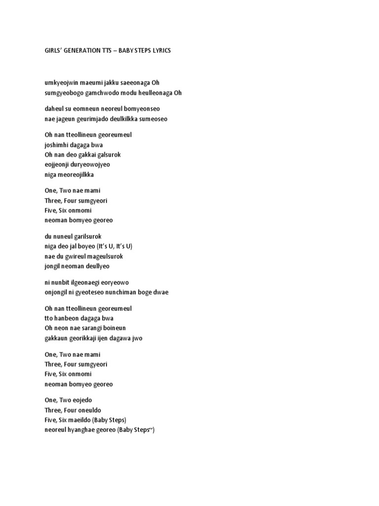 Girls' Generation Tts - Baby Steps Lyrics | PDF