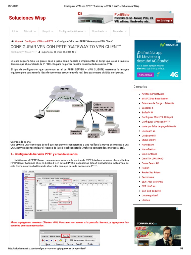 Configurar VPN Con PPTP "Gateway To VPN Client" - Soluciones Wisp PDF | PDF | Red privada ...
