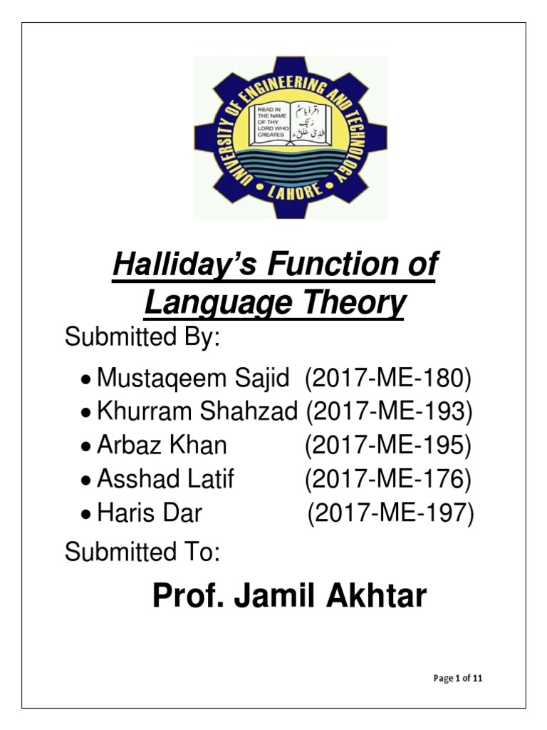Halliday's Function of Language Theory: Prof. Jamil Akhtar | PDF ...