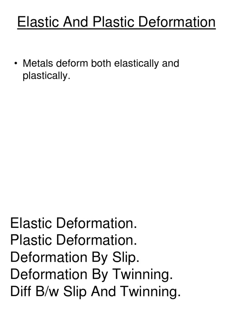 Elastic and Plastic Deformation: - Metals Deform Both Elastically and ...