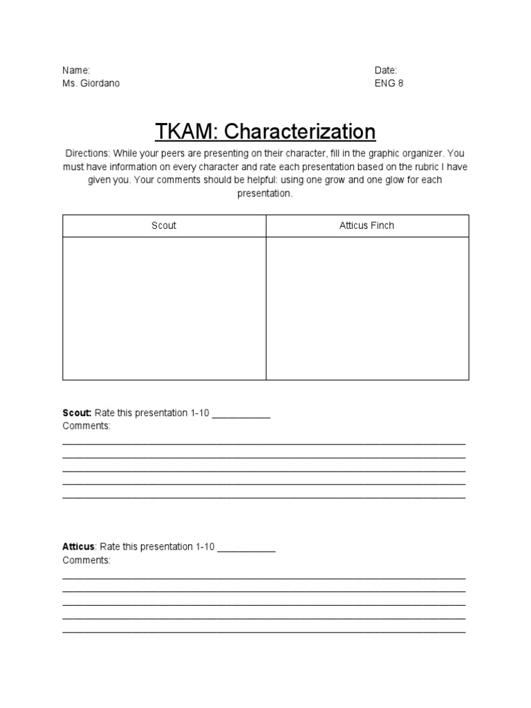 TKAM Characterization Organizer | PDF | To Kill A Mockingbird