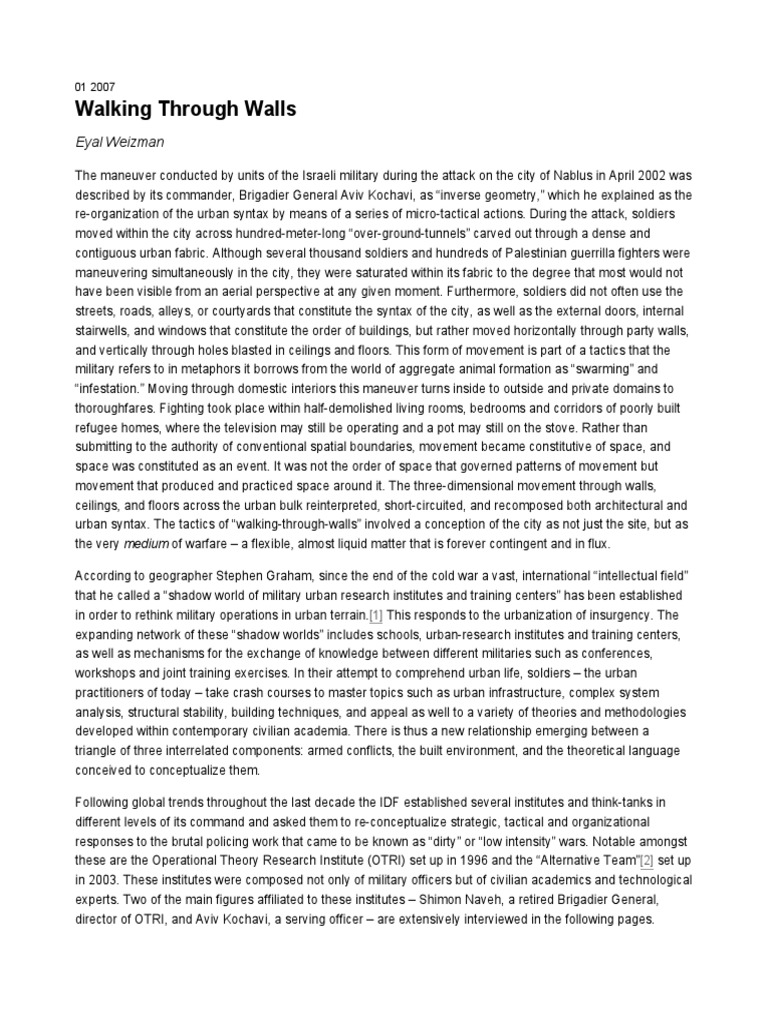 Eyal Weizman - Walking Through Walls | PDF | Israeli Disengagement From ...
