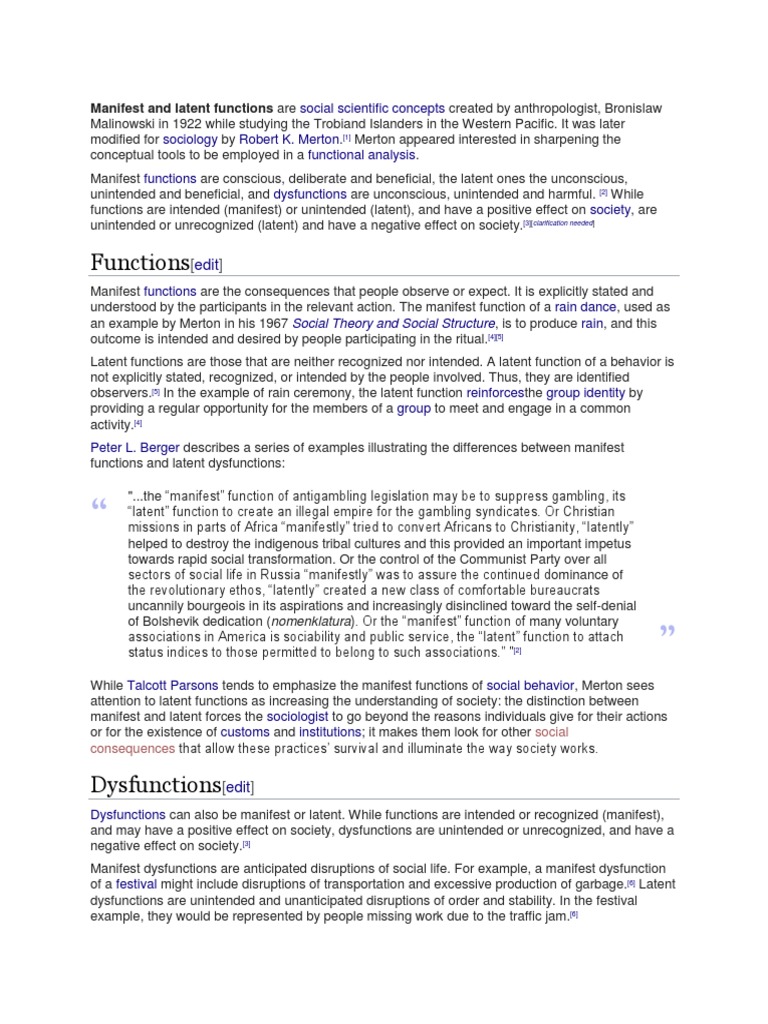 Manifest and Latent Functions | Cognition | Psychology & Cognitive Science