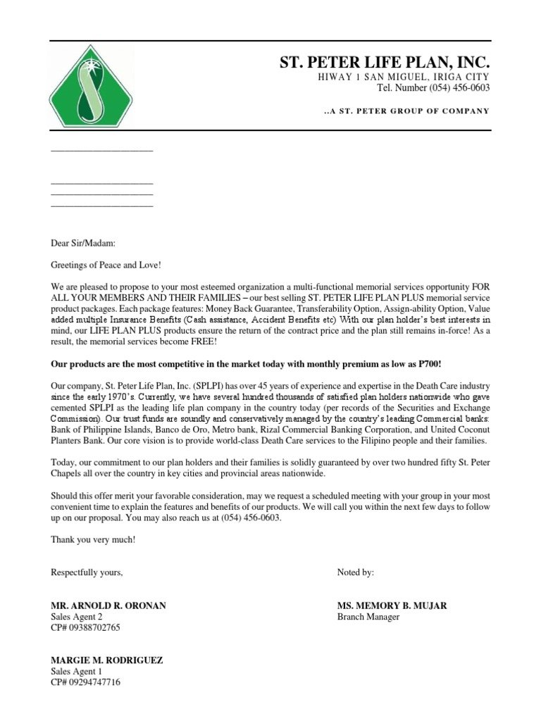 St. Peter Life Plan Plus Proposal | PDF | Banks | Insurance