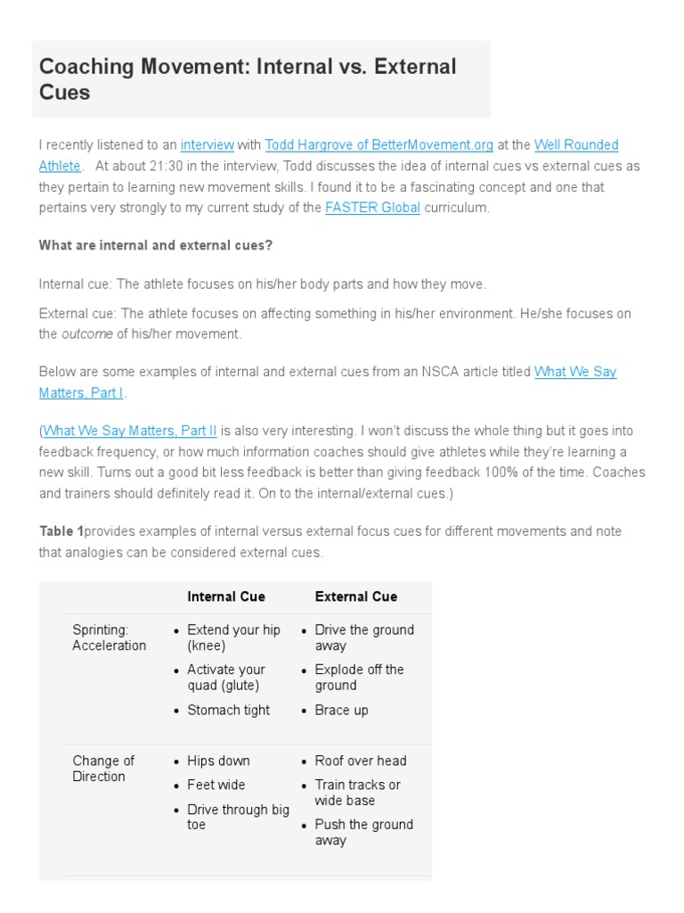 Internal Vs External Cues | PDF | Attention | Pelvis