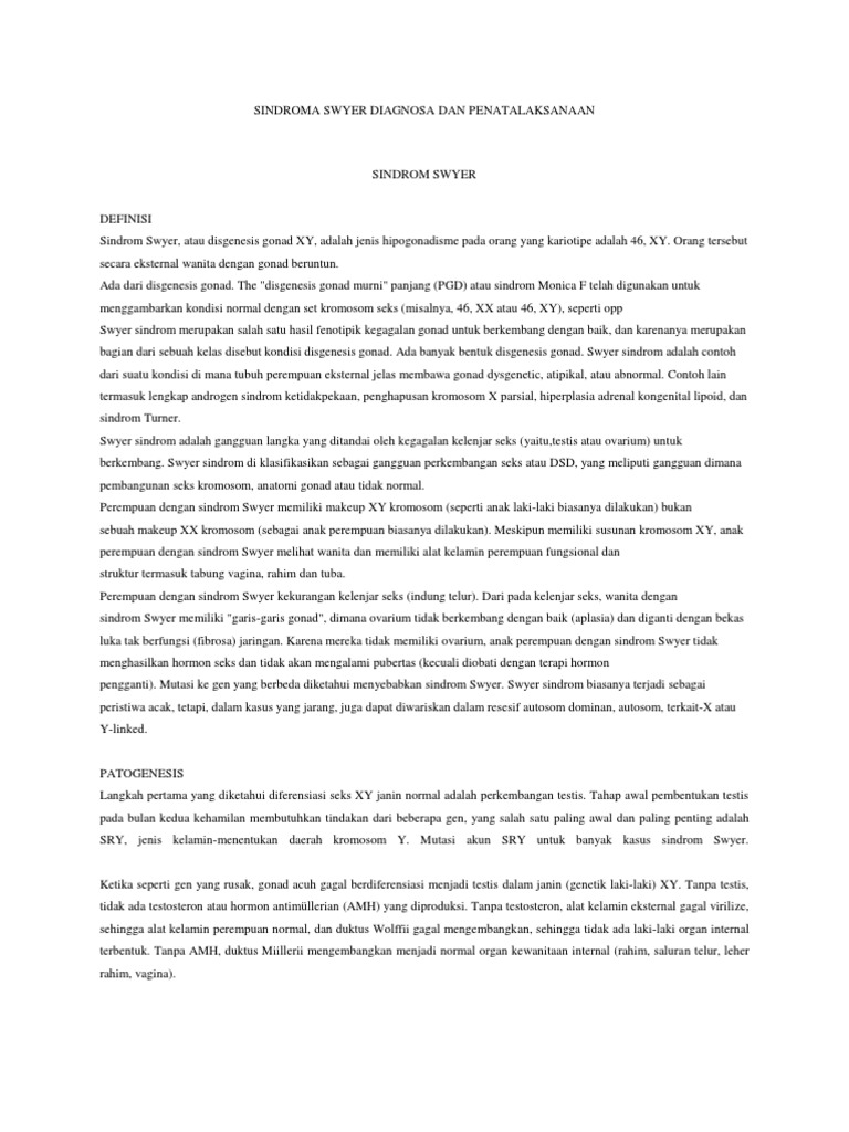 Sindroma Swyer Diagnosa Dan Penatalaksanaan | PDF