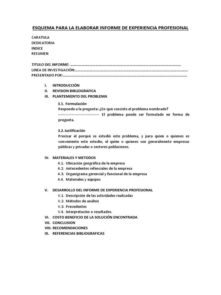 Esquena para La Elaboracion Del Informe de Experiencia Profesional | PDF