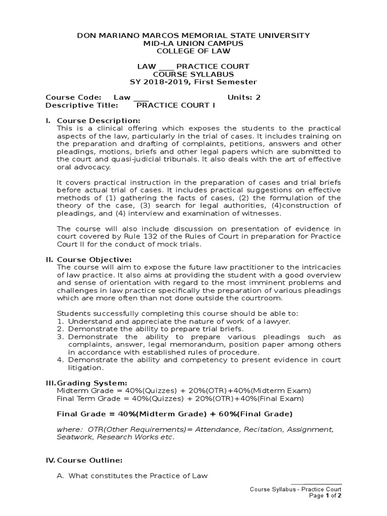 Course Syllabus - Practice Court | PDF | Pleading | Brief (Law)