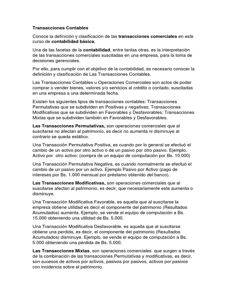 Transacciones Contables | PDF | Contabilidad | Economias