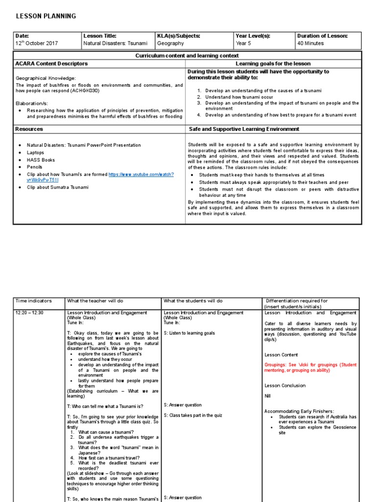 Geography Tsunamis Lesson Plan - Year 5 | PDF | Tsunami | Educational ...