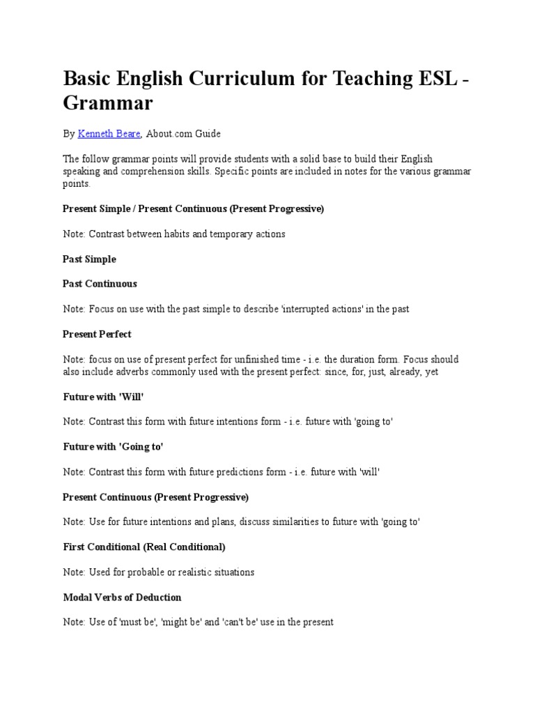 Basic English Curriculum For Teaching ESL | PDF | Learning | Human ...