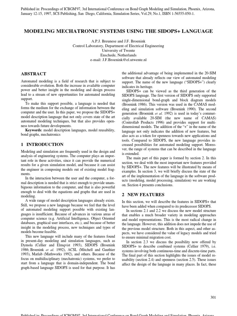 Modeling Mechatronic Systems Using the SIDOPS+ Language: An Overview of the New Features of the ...