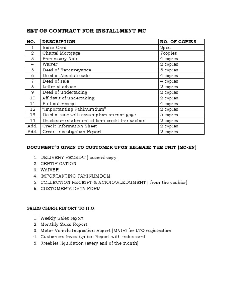 Set of Contract For Installment MC | PDF