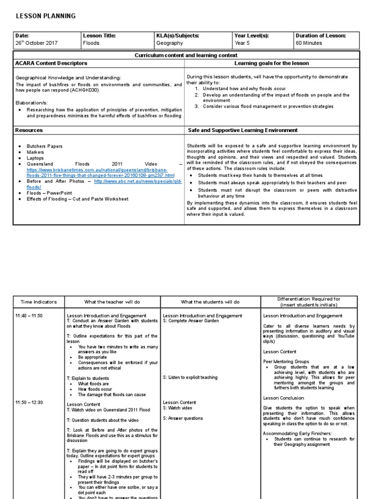 Geography Floods Lesson Plan - Year 5 | PDF