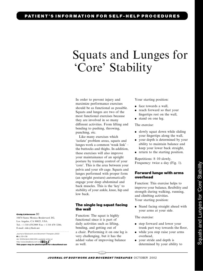 Core Stability: Squats and Lunges Guide | PDF | Musculoskeletal System ...