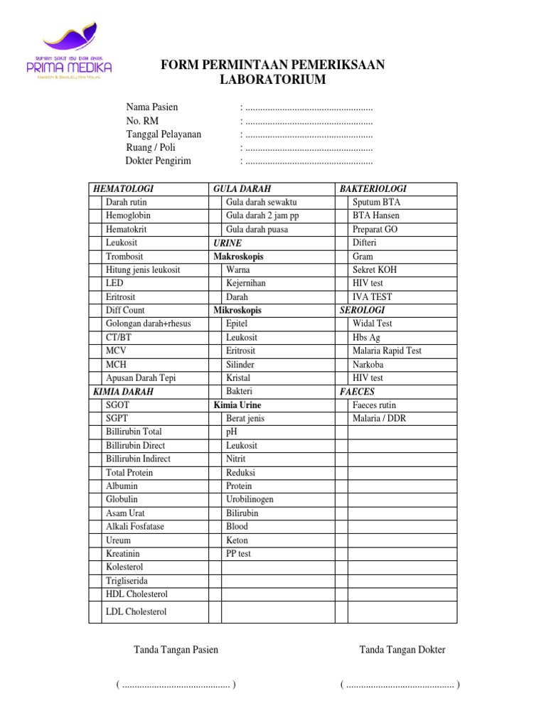 Form Permintaan Pemeriksaan Laboratorium | PDF | Senyawa Organik ...
