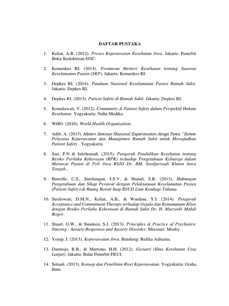 Contoh Daftar Pustaka Atau Kutipan Jurusan Keperawatan Atau Kesehatan | PDF