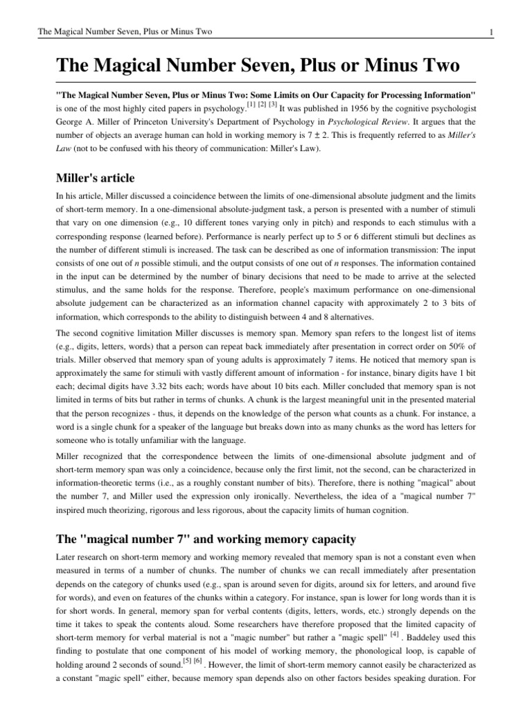 The Magical Number Seven, Plus or Minus Two - Wikipedia, The Free ...