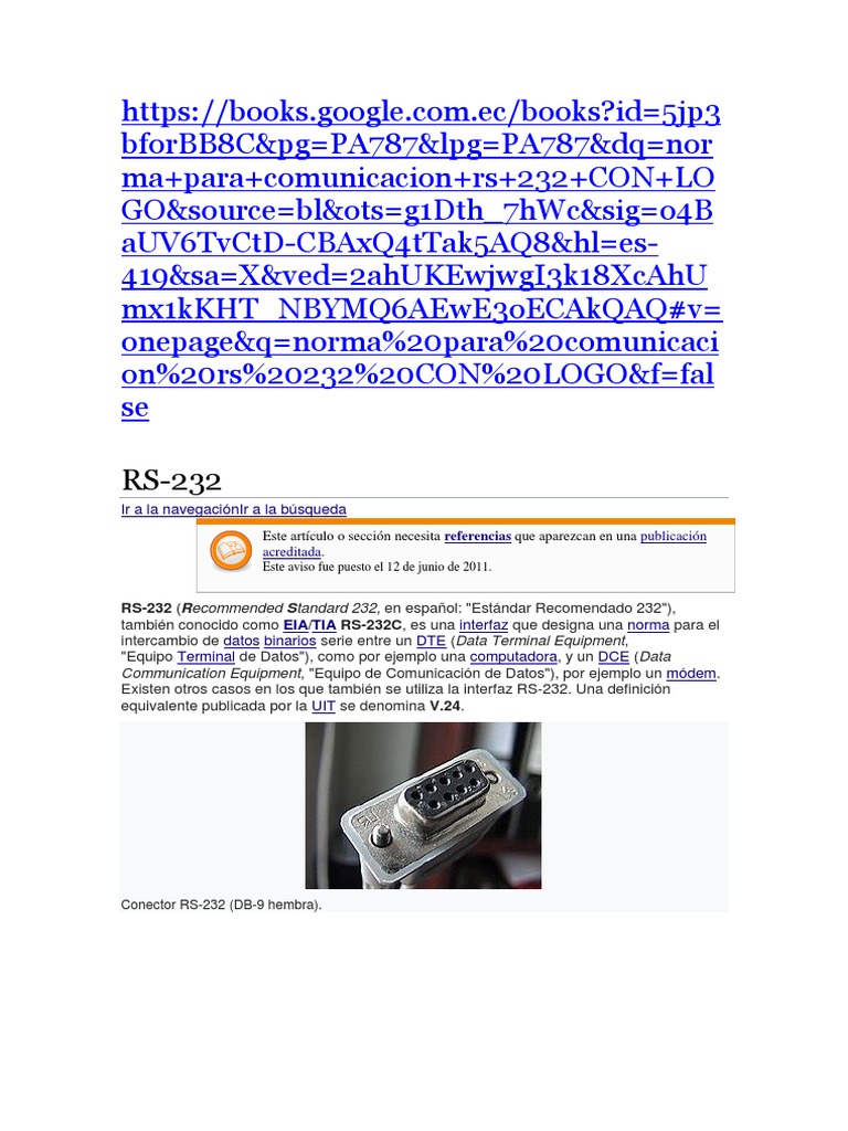 Norma RS232 | PDF | Estándares informáticos | Equipo de oficina