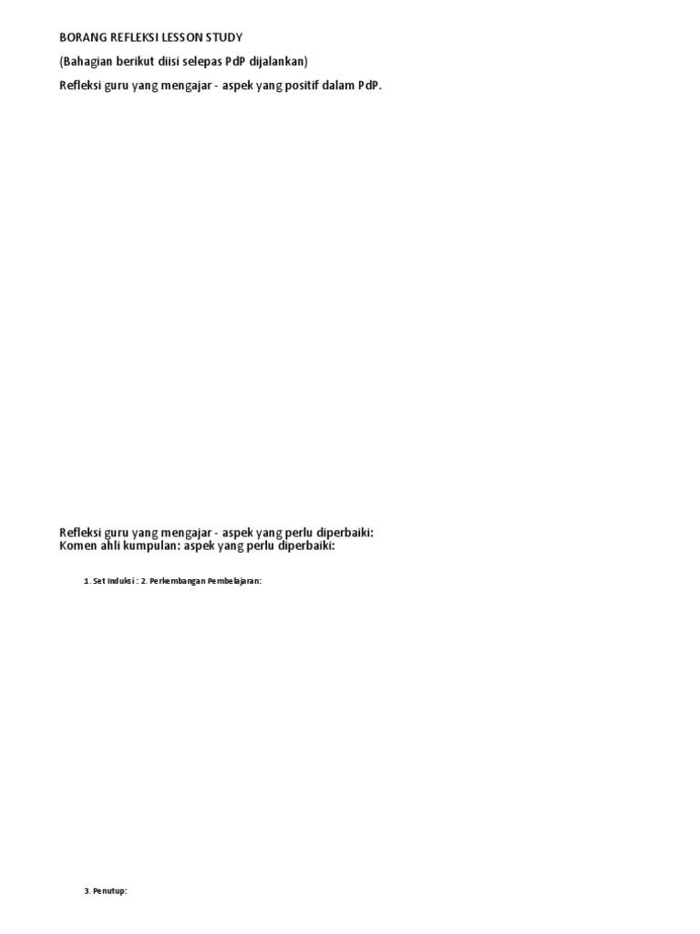 Borang Refleksi Lesson Study | PDF